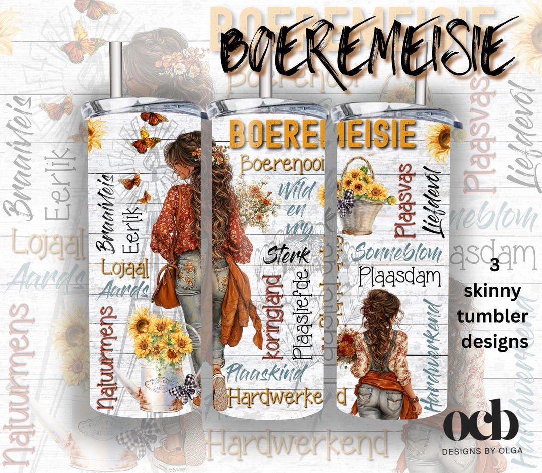 Waterkleur Boeremeisie Tema | 20oz Skinny Tumbler Ontwerp | 3 PNG ...