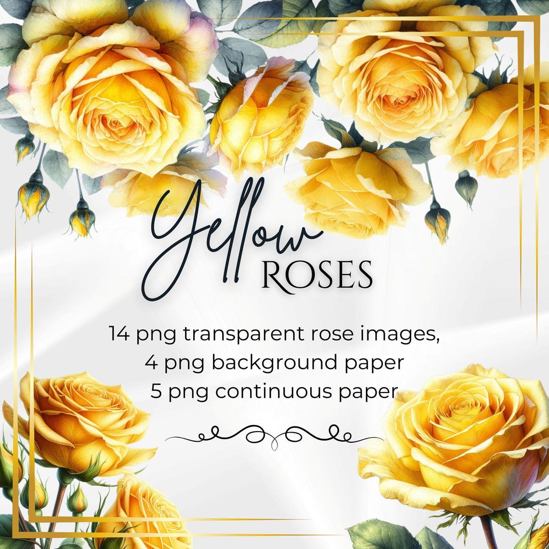 Yellow Rose Clipart, Watercolor Romantic Rose, Background Paper ...