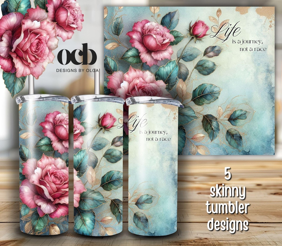 5 PNG Tumbler Wraps With Blue & Pink Roses + Inspirational Quotes ...