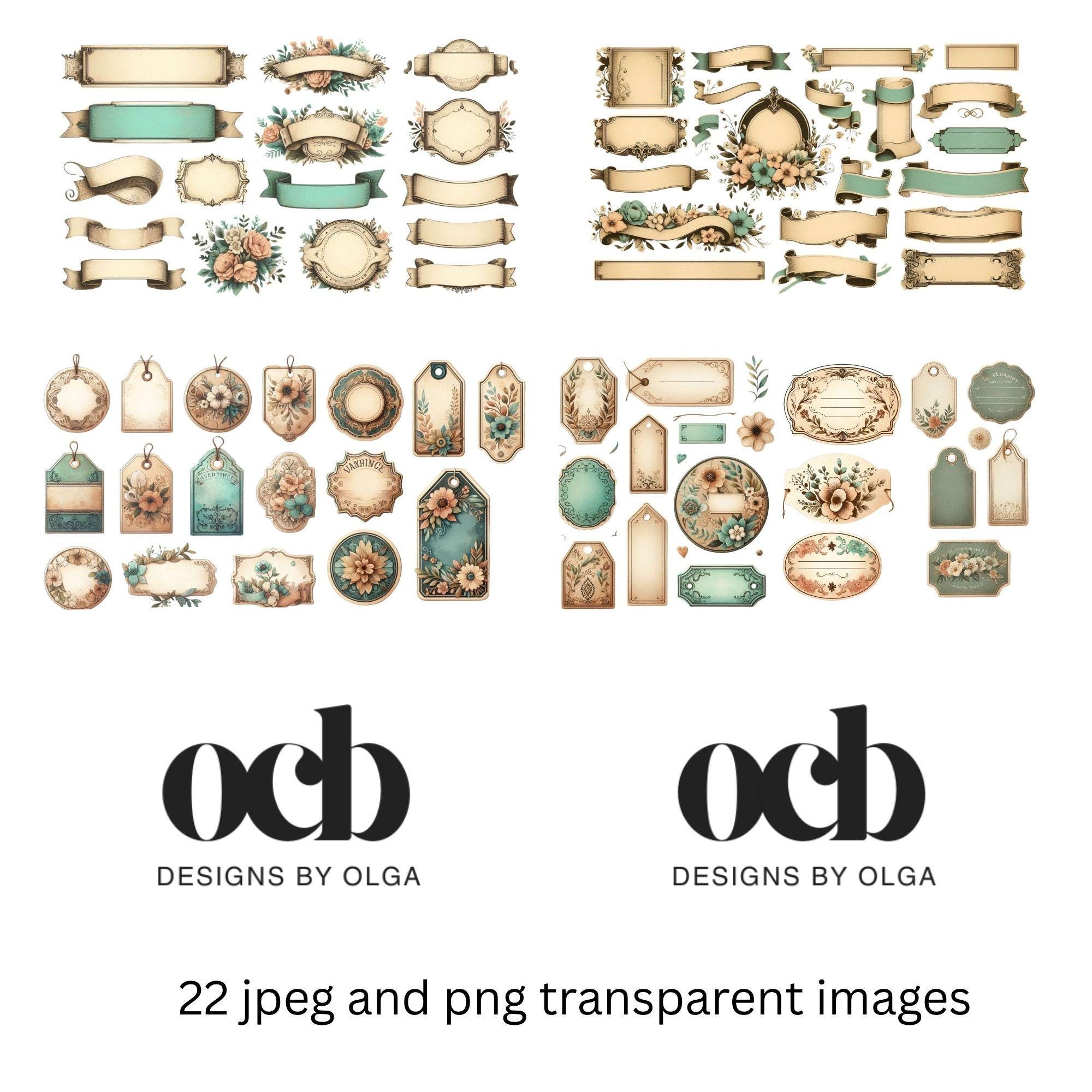 Lables and Banners, Use for Clipart, Scrapbooking, Junk Journaling ...