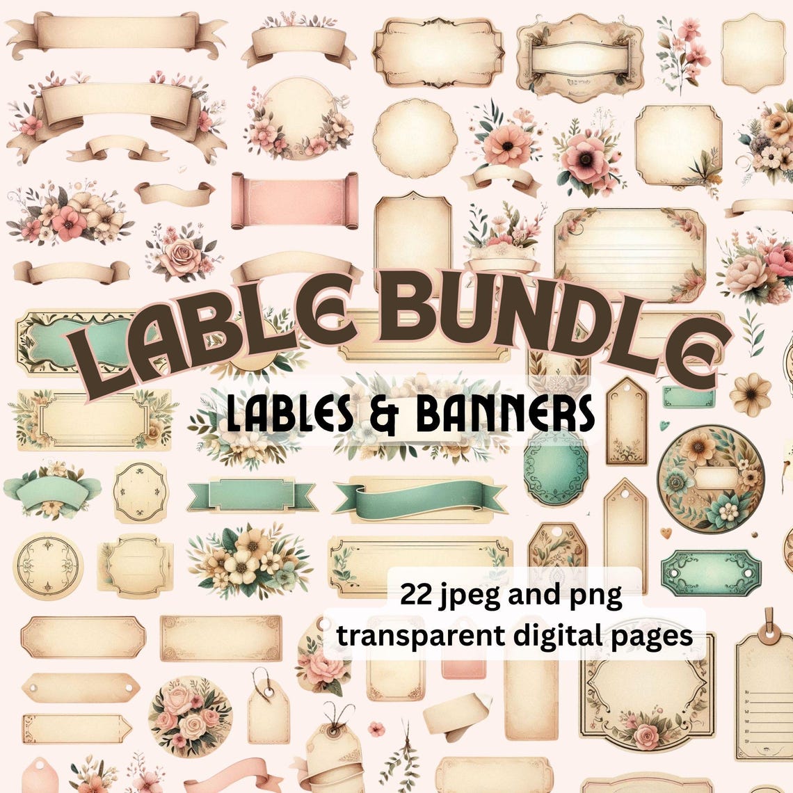 Lables and Banners, Use for Clipart, Scrapbooking, Junk Journaling ...