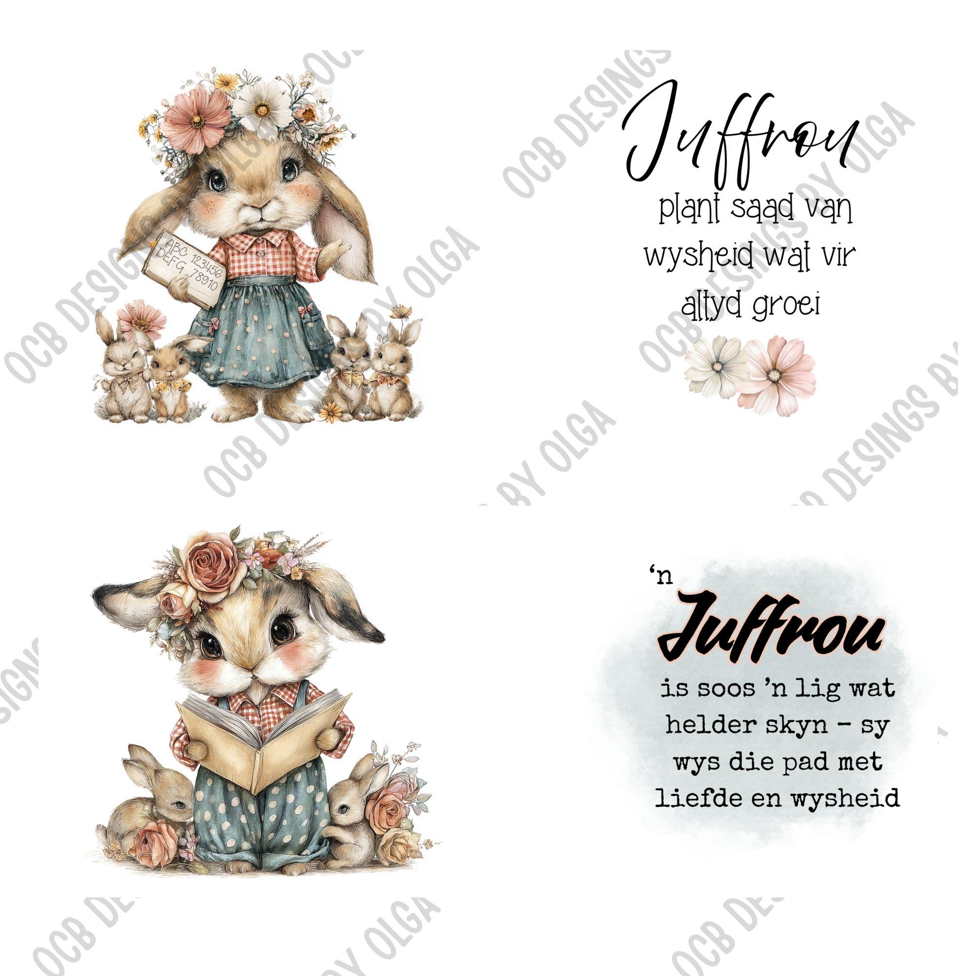 Afrikaanse Juffrou Beker Ontwerpe | Waterverf Hasie Tema | 6 PNG ...