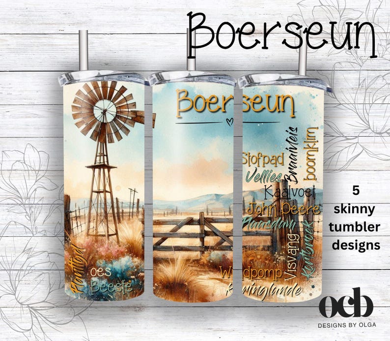 Boerseun 20oz Skinny Tumbler Wraps | 5 PNG Digital Designs | Watercolor ...