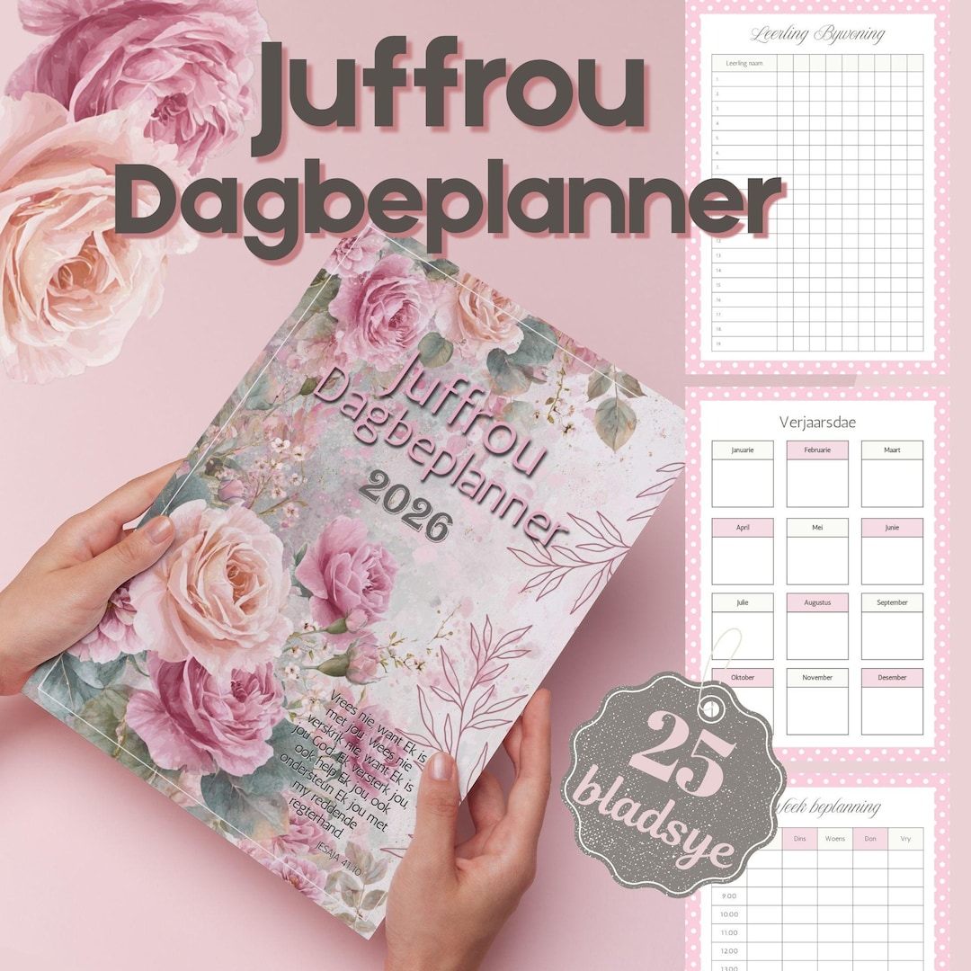 Afrikaanse Juffrou Dagbeplanner – Png (25 Bladsye) Pink Roos Tema ...