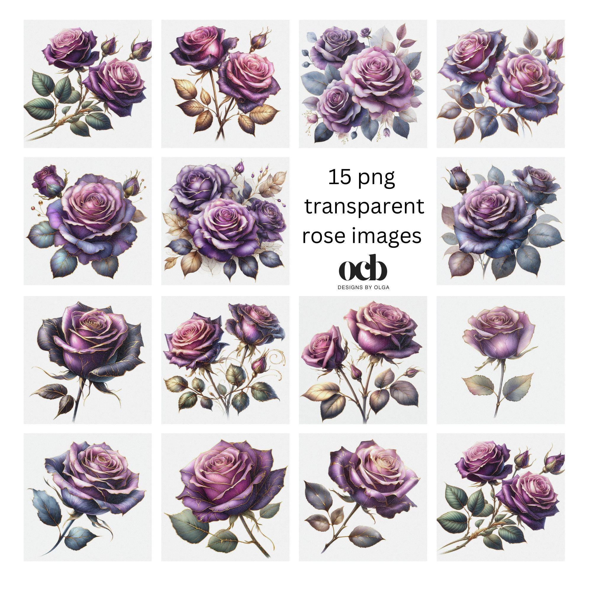 Romantic Purple Rose Clipart, Watercolor Romantic Rose, Background ...