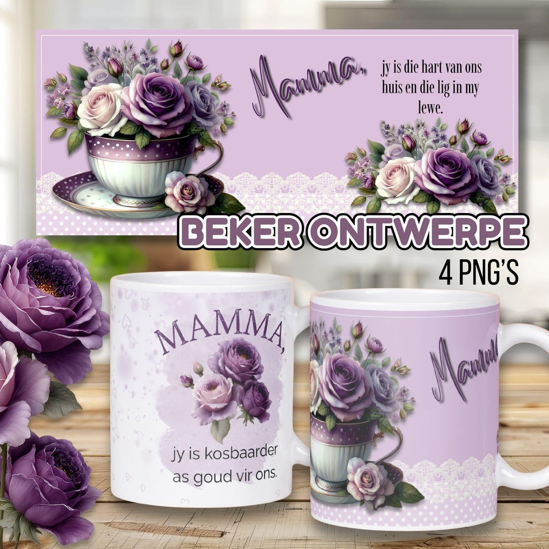 Mamma Mug Wrap PNG Bundle, 4 Ontwerpe, Afrikaans Mom Beker Ontwerp ...