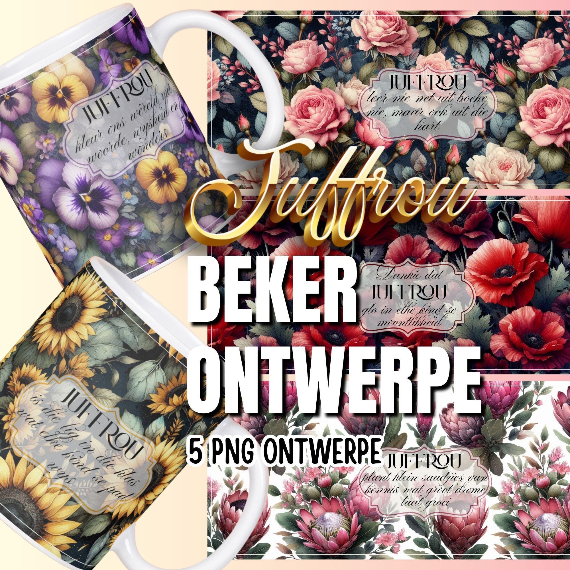 Afrikaanse Juffrou Bekers | Inspirerende Boodskappe | Watercolor ...