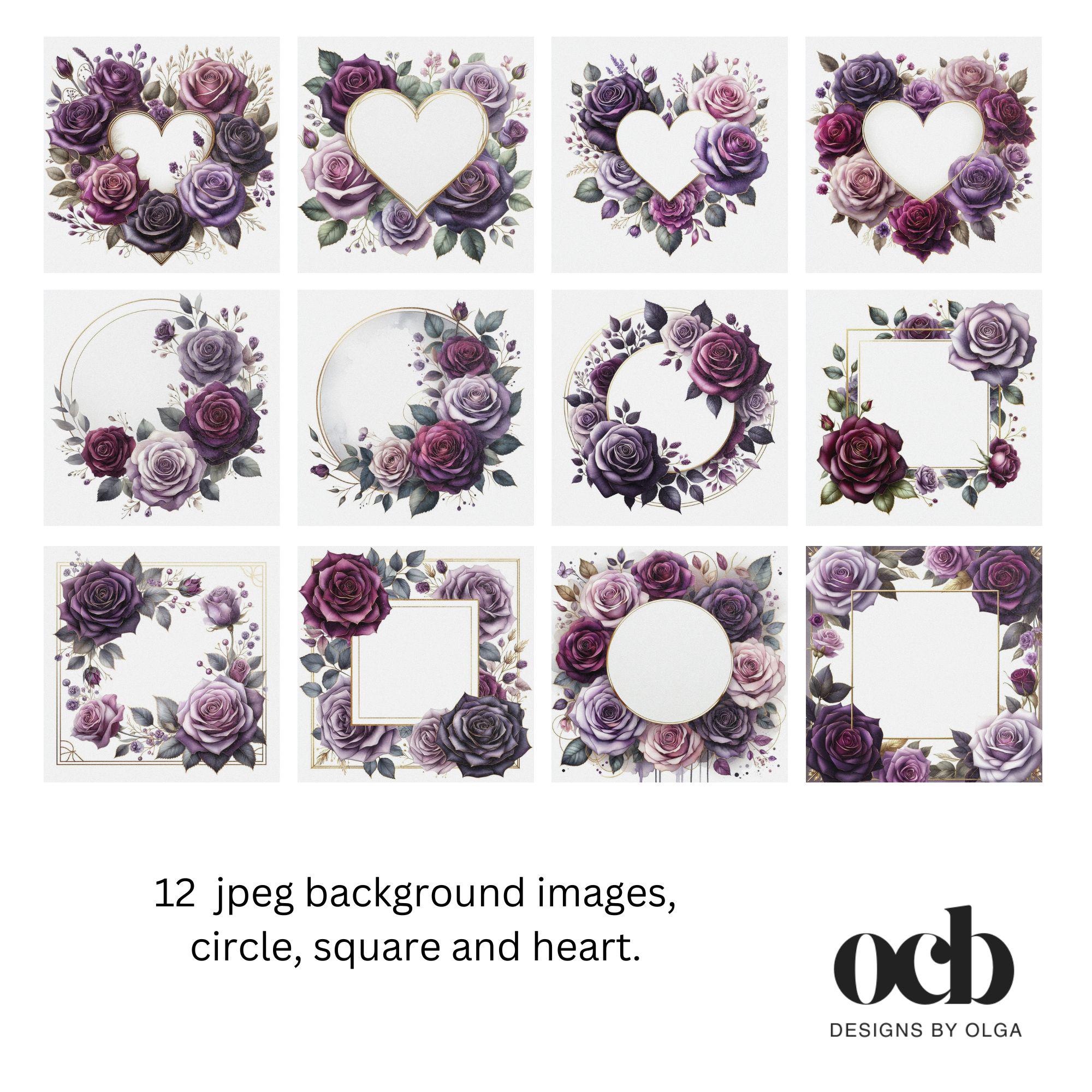 Romantic Purple Rose Clipart, Watercolor Romantic Rose, Background ...