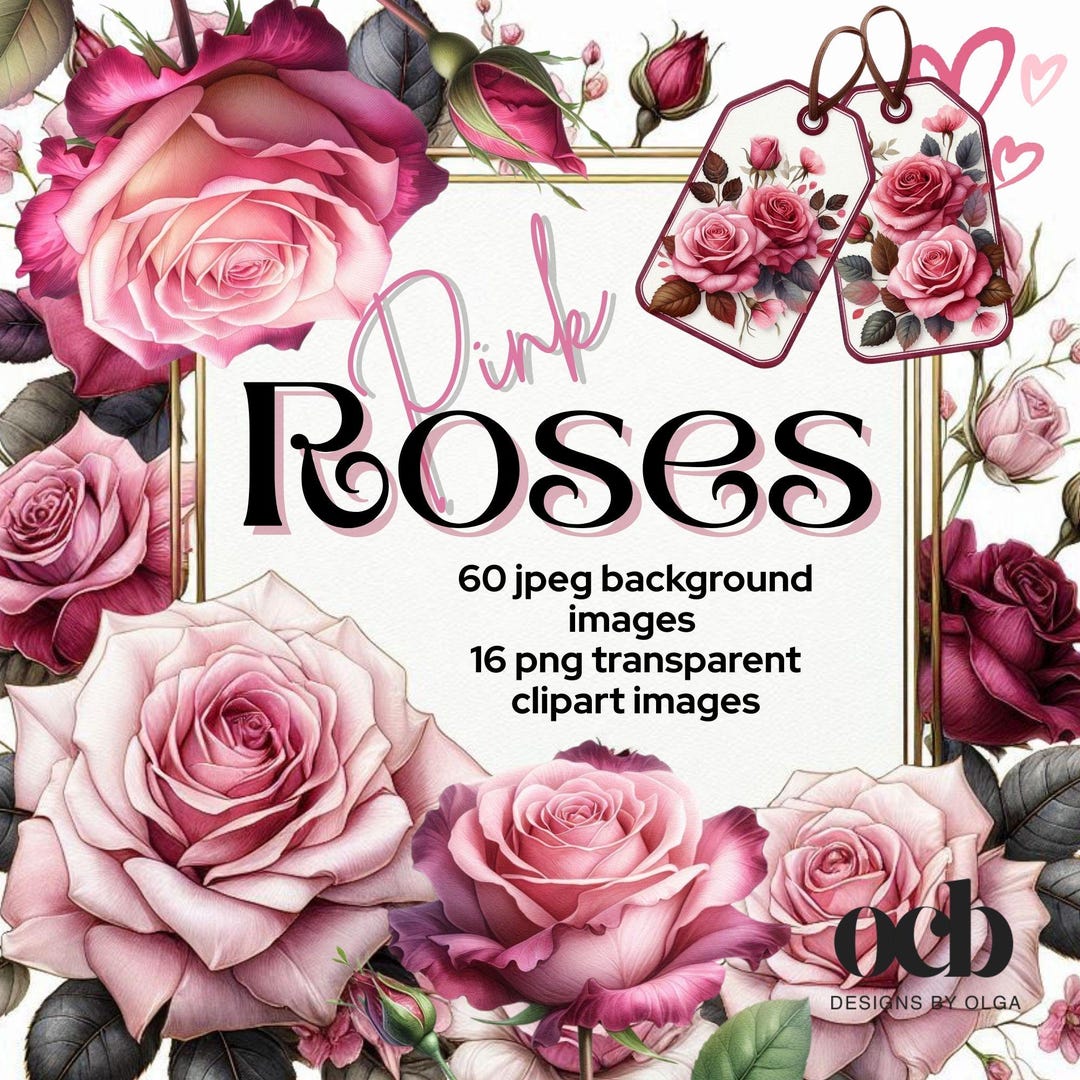 Pink Roses, - Clipart, Watercolor Roses, Background Paper, Scrapbooking ...