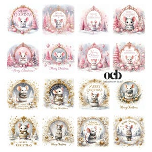 64 Christmas Mouse Watercolor Clipart Bundle – Cute Mouse, Merry ...