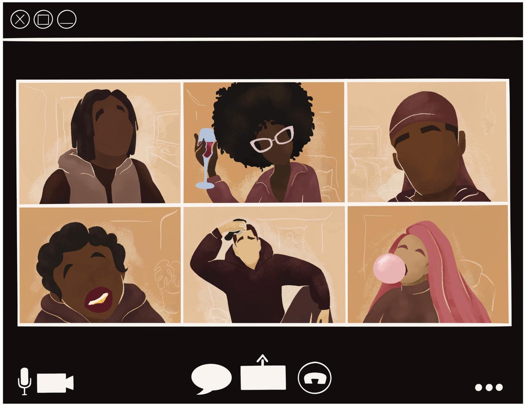 Black Cartoon Characters on Zoom Wall Art With Border - Etsy
