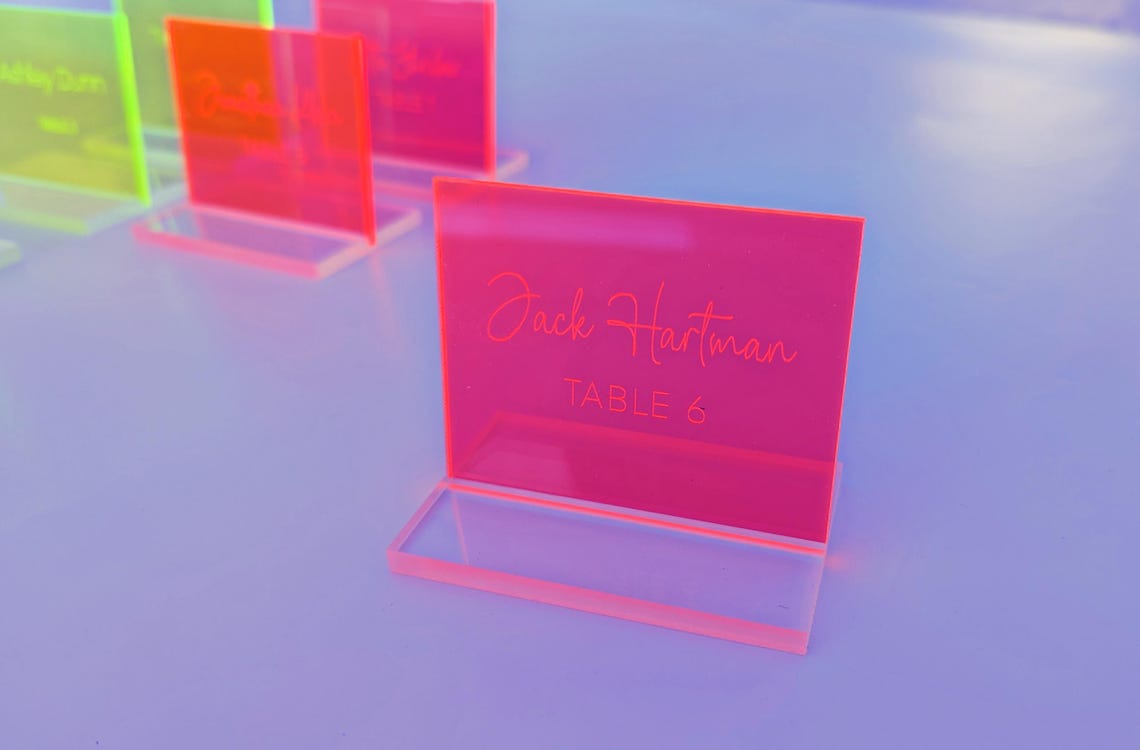Acrylic Place Cards, Fluorescent Place Cards, Wedding Place Cards ...