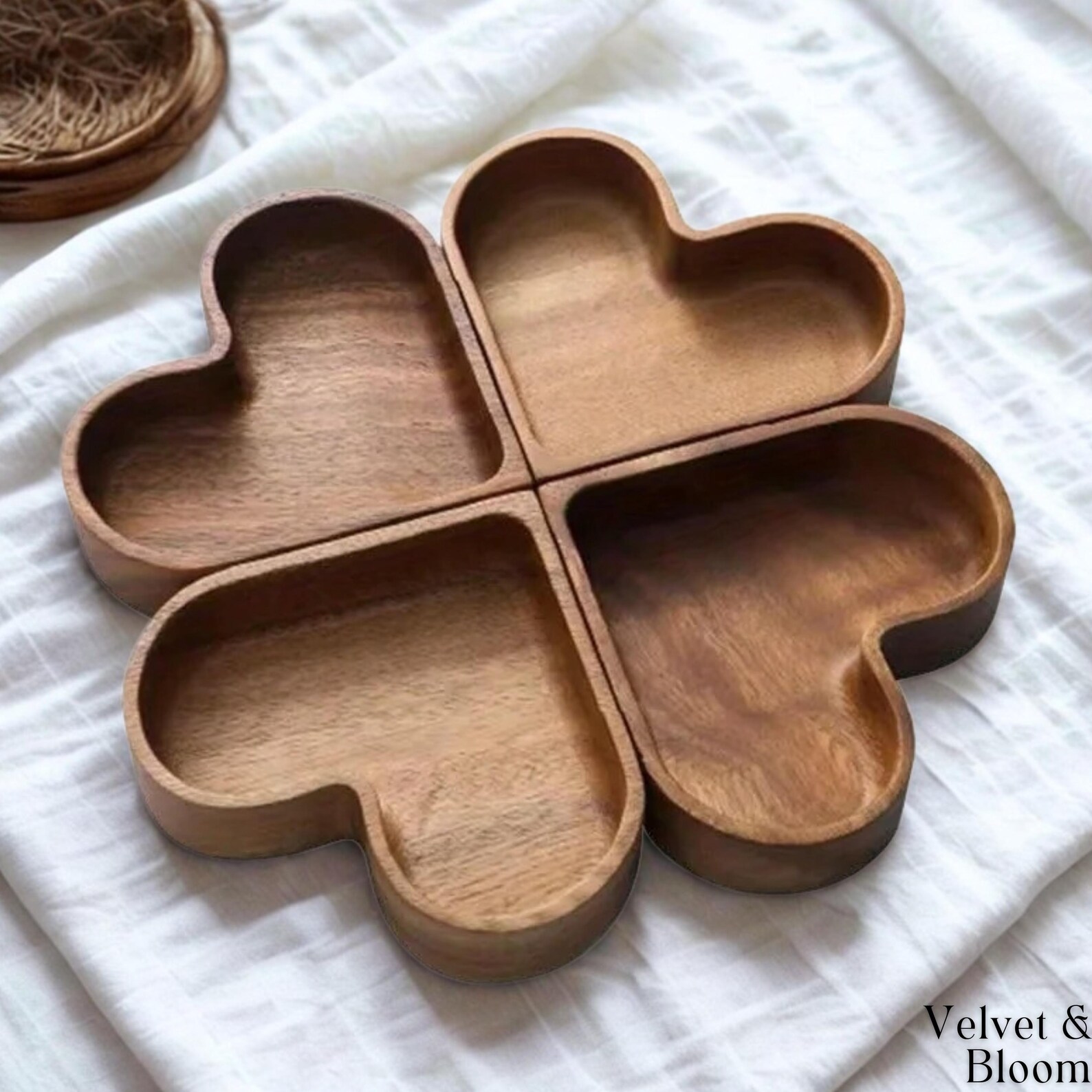 Heart Shaped Wooden Serving Tray – Walnut Dessert Plate Candy Dish for ...