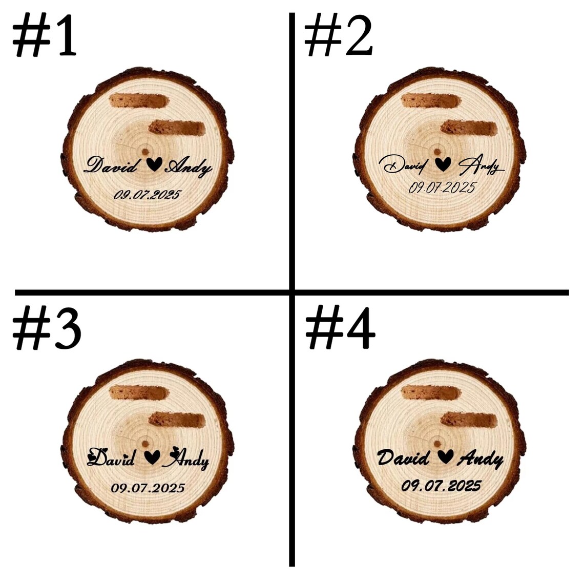 Personalised Wooden Ring Holder – Engraved Rustic Wood Log With Double ...