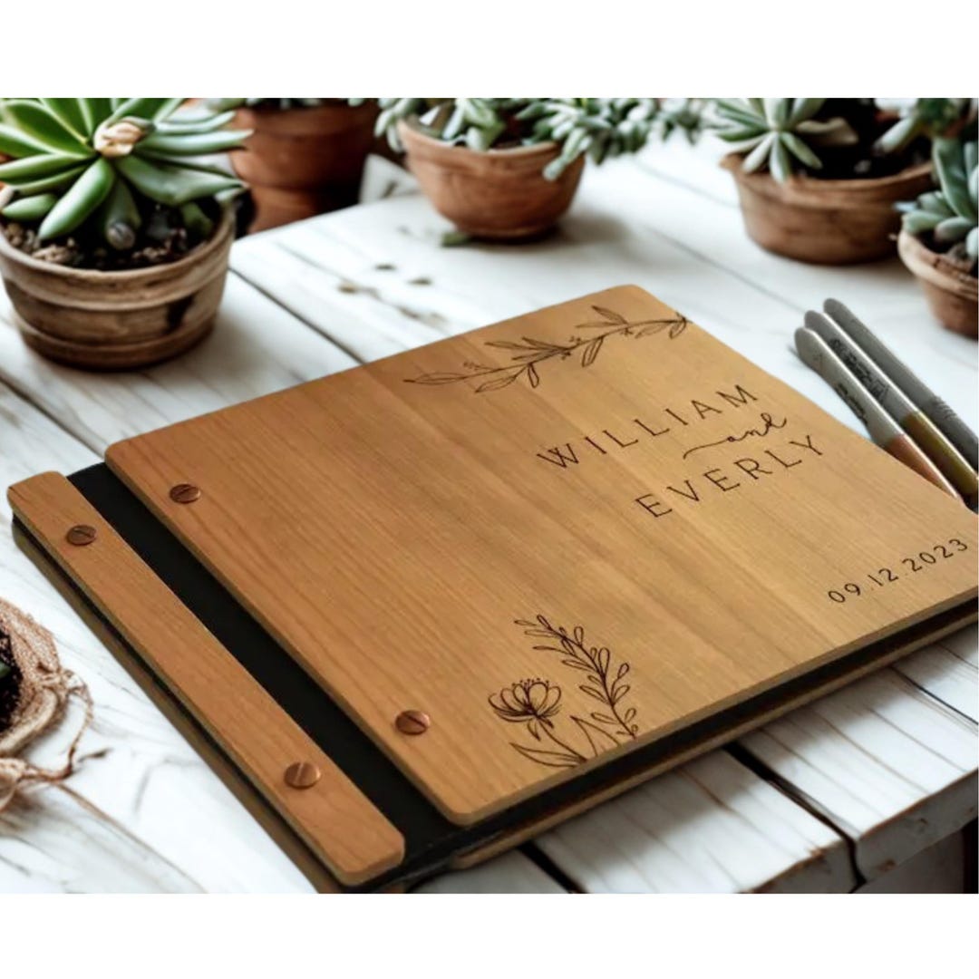 Personalised Wooden Wedding Guest Book – Custom Engraved Cover, Acid ...