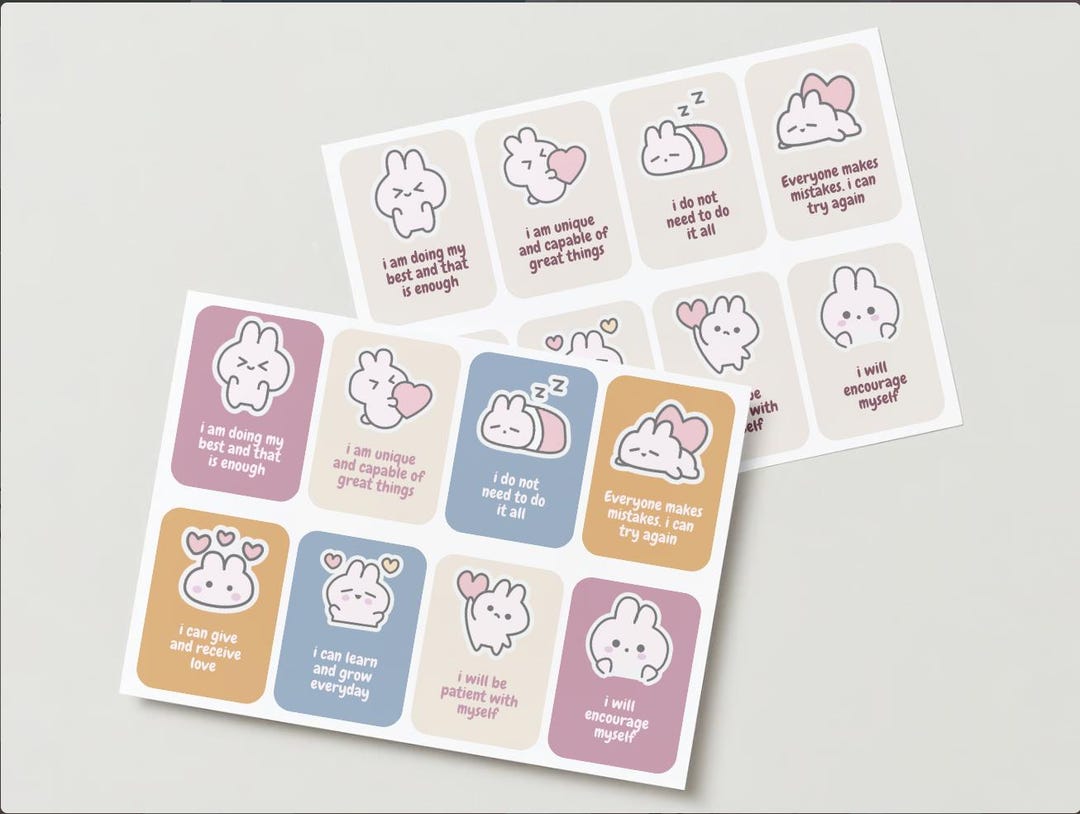 8 Affirmation Cards Pdf Bunny Printable Affirmation Cards Therapy Flash ...