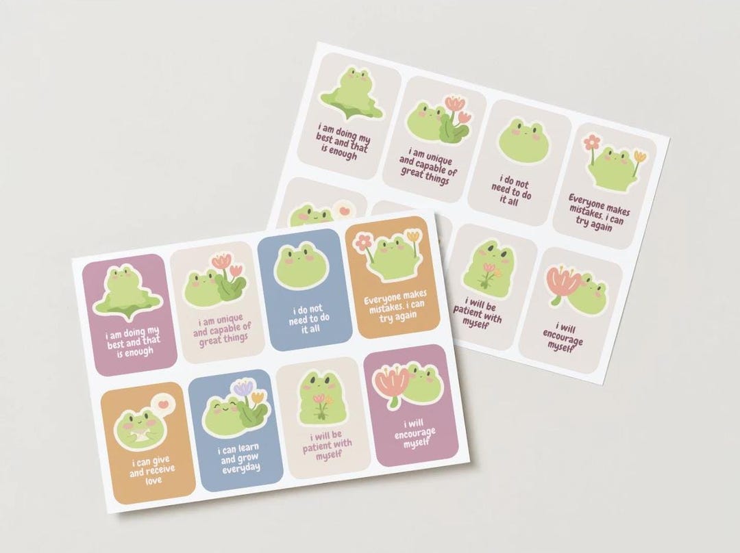 Frog Affirmation Flashcards: Self-compassion & Well-being (PDF) - Etsy