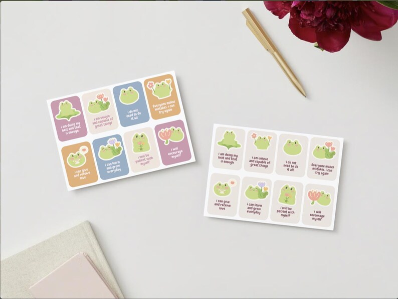 Frog Affirmation Flashcards: Self-compassion & Well-being (PDF) - Etsy