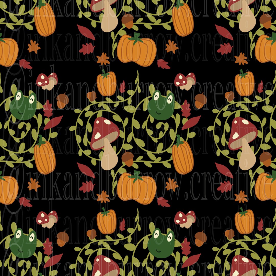 Seamless Autumn Fall Frog Pattern WITH Black Background Digital ...