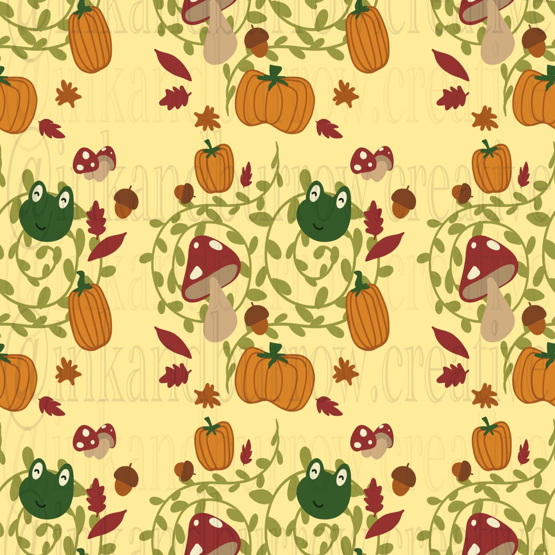 Seamless Autumn Fall Frog Pattern WITH Yellow Background Digital ...