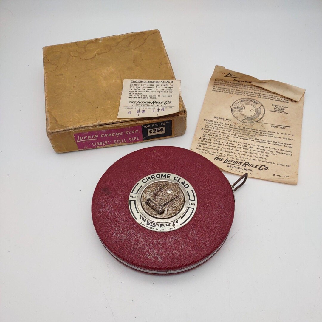 Vintage Lufkin 100' the Leader Chrome Clad Steel Tape C256 With Box - Etsy