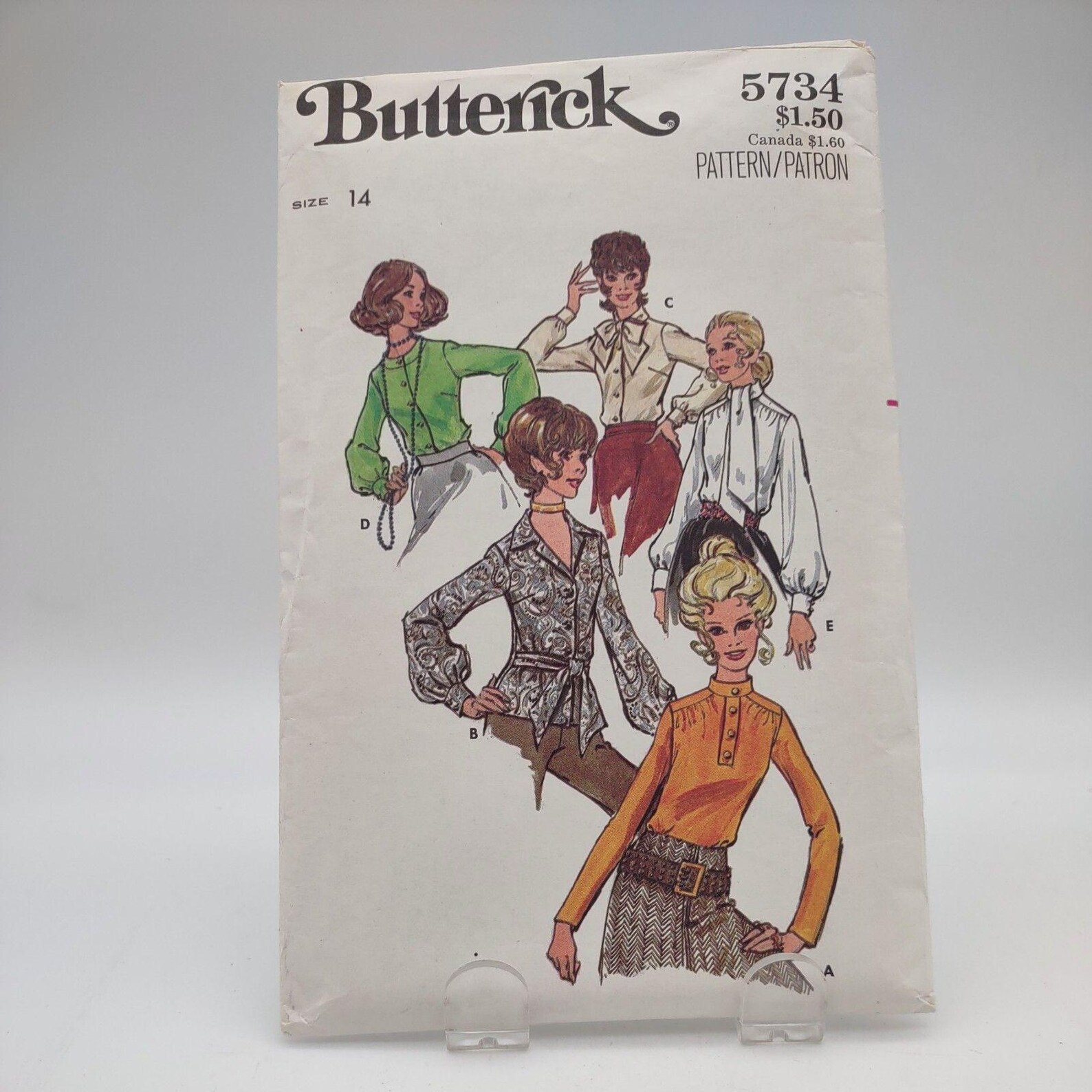 Butterick Sewing Pattern 5734 Women's Blouses 5 Styles Size 14 Vintage ...