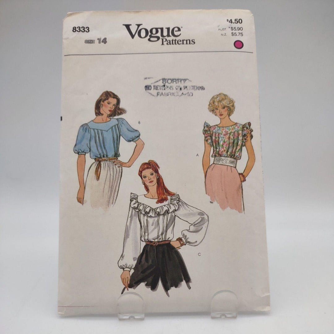 Vogue Sewing Pattern 8333 Misses Blouse Loose Fitting Pull Over Sz 14 ...