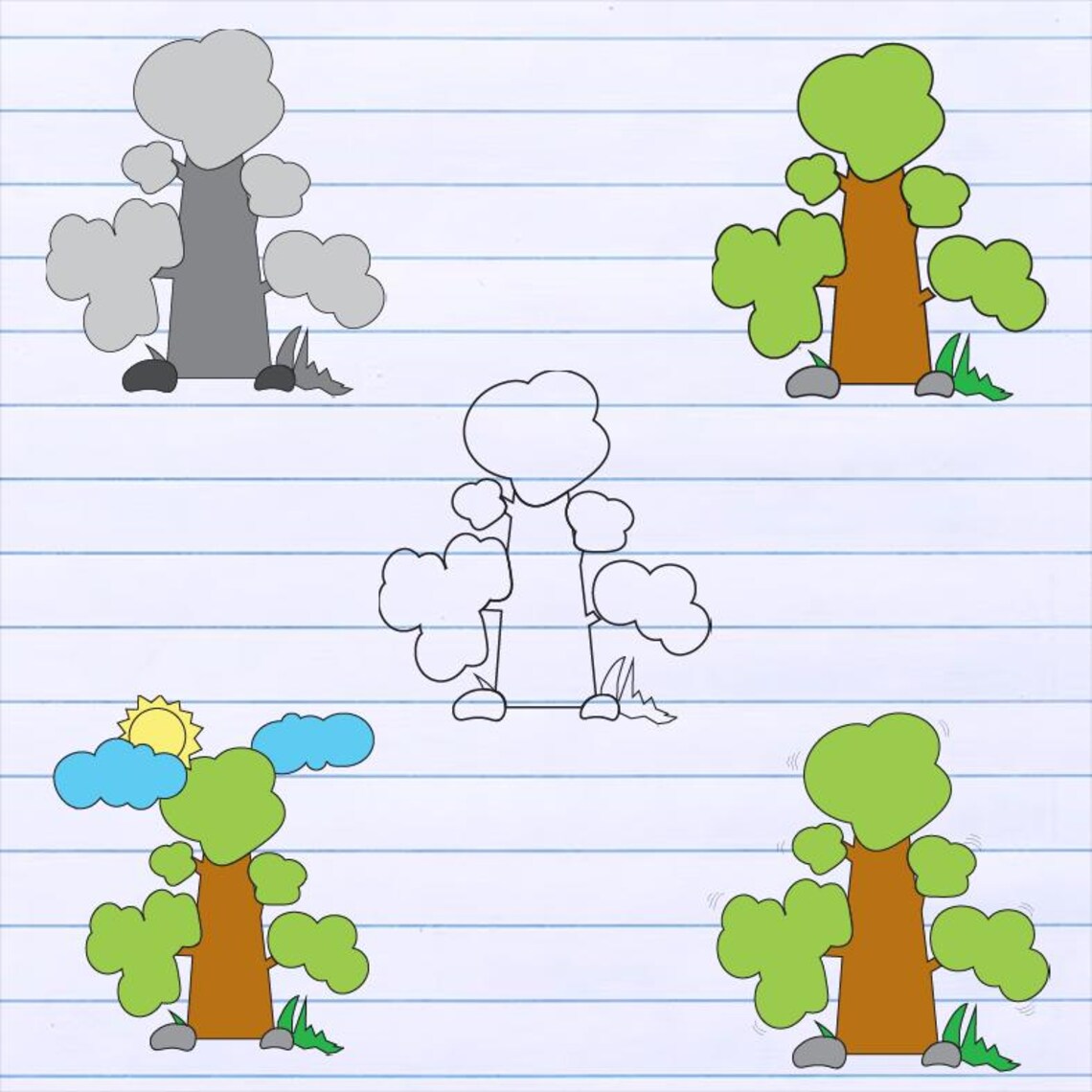 Tree Caricature Drawing SVG, Cartoon Tree SVG, Cute Tree Illustration ...