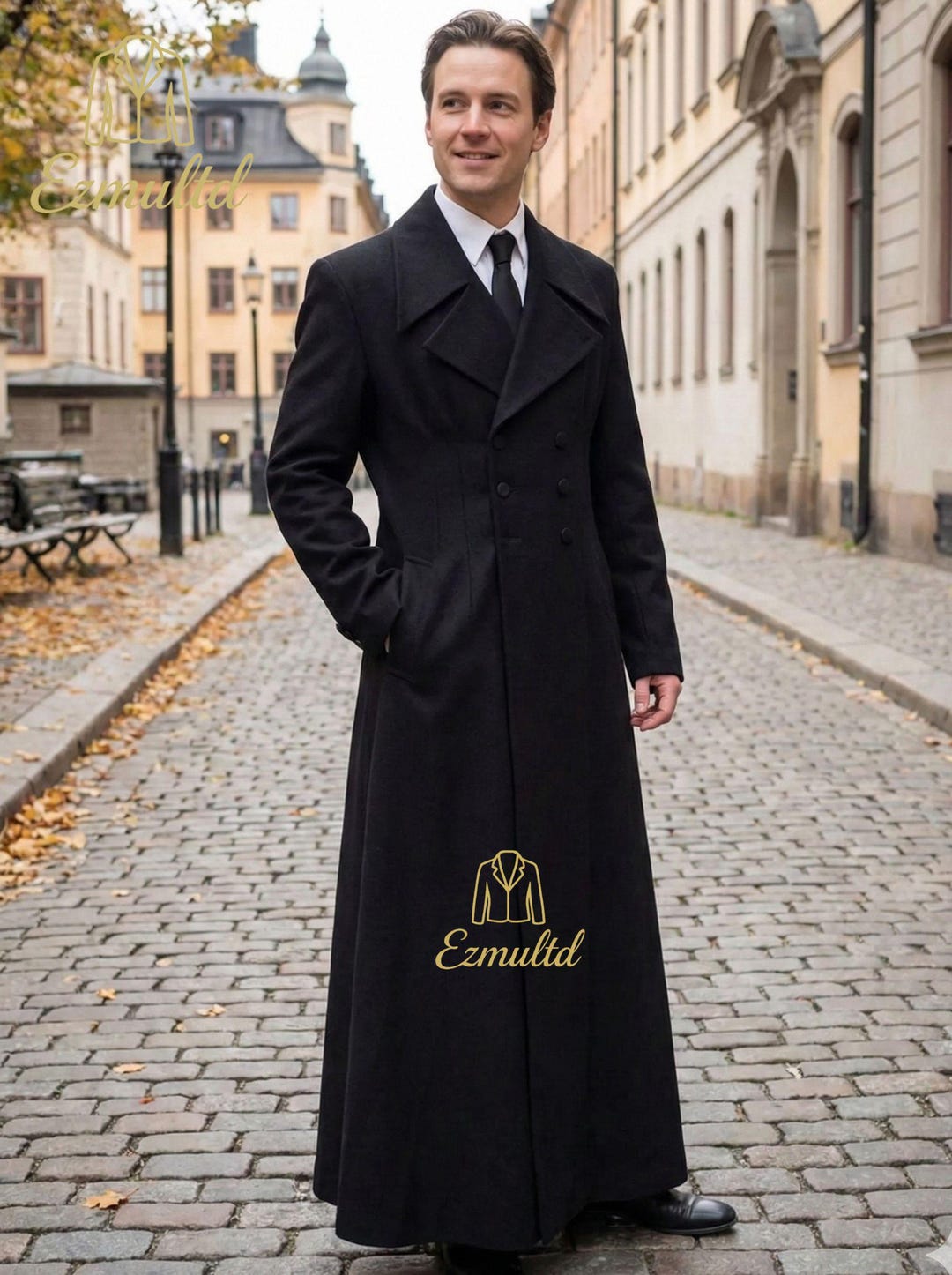 Men’s Full Length Wool Greatcoat Double Breasted Winter Maxi Coat ...