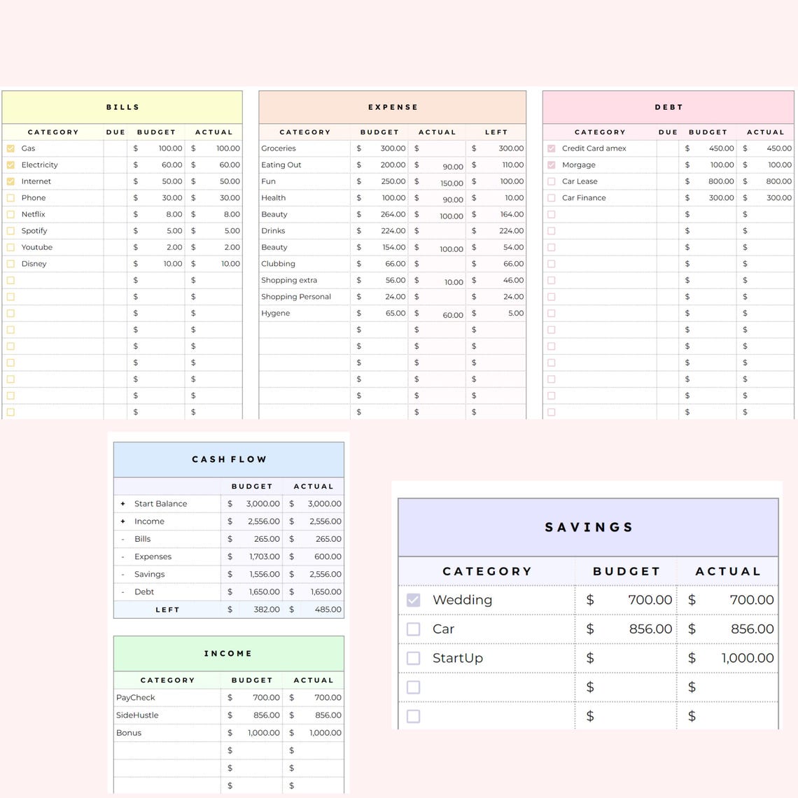 Monthly Budget Spreadsheet | Rainbow Palette | Simple Annual Budget ...