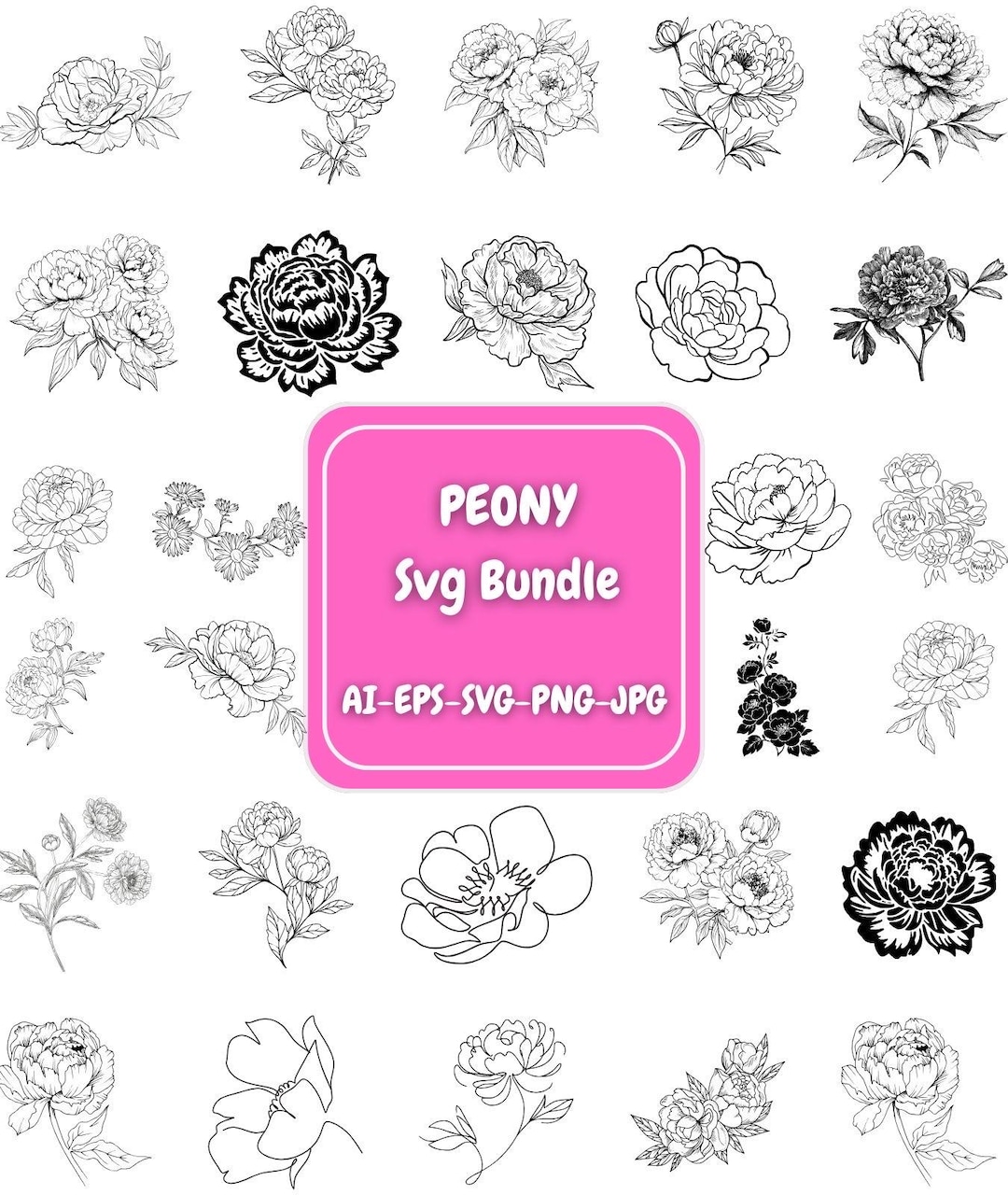 Peonies SVG Bundle, Wedding Flower Designs, Floral Bundle, Peonies ...