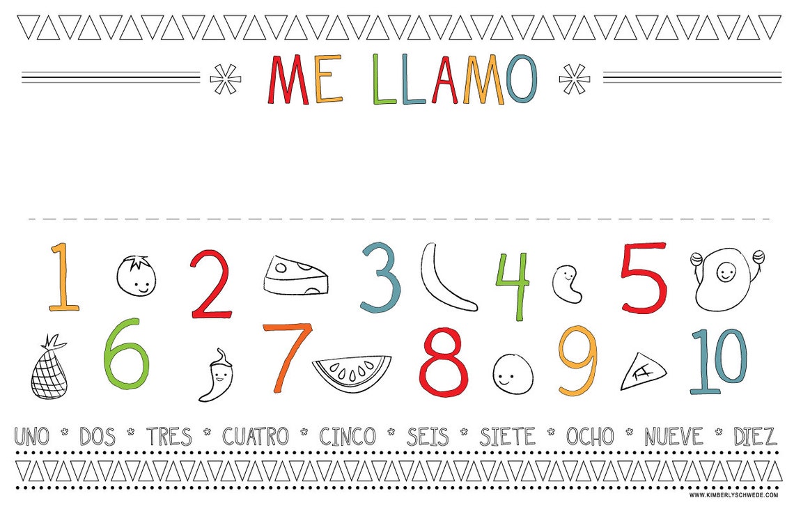 Kids Spanish Number and Food Chart Placemat - Etsy