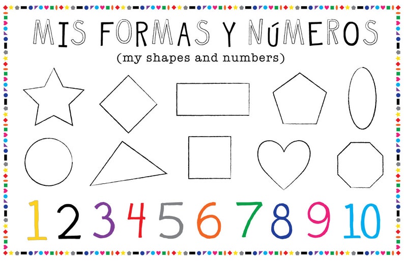 Kids Spanish OR French Shapes and Number Placemat - Etsy