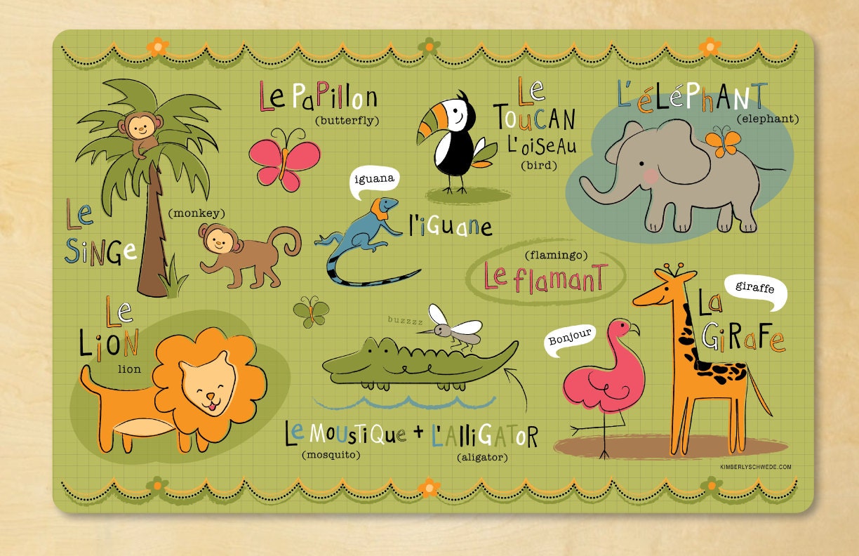 Kids French Jungle Friends Placemat - Etsy