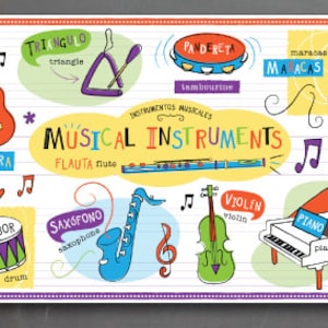 Musical Instruments Placemat in Spanish OR French - Etsy