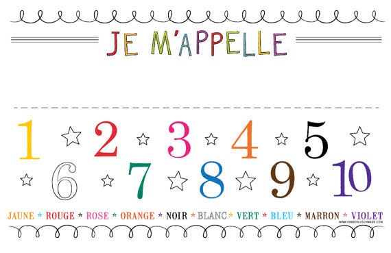 Kids French Number and Color Chart Placemat - Etsy