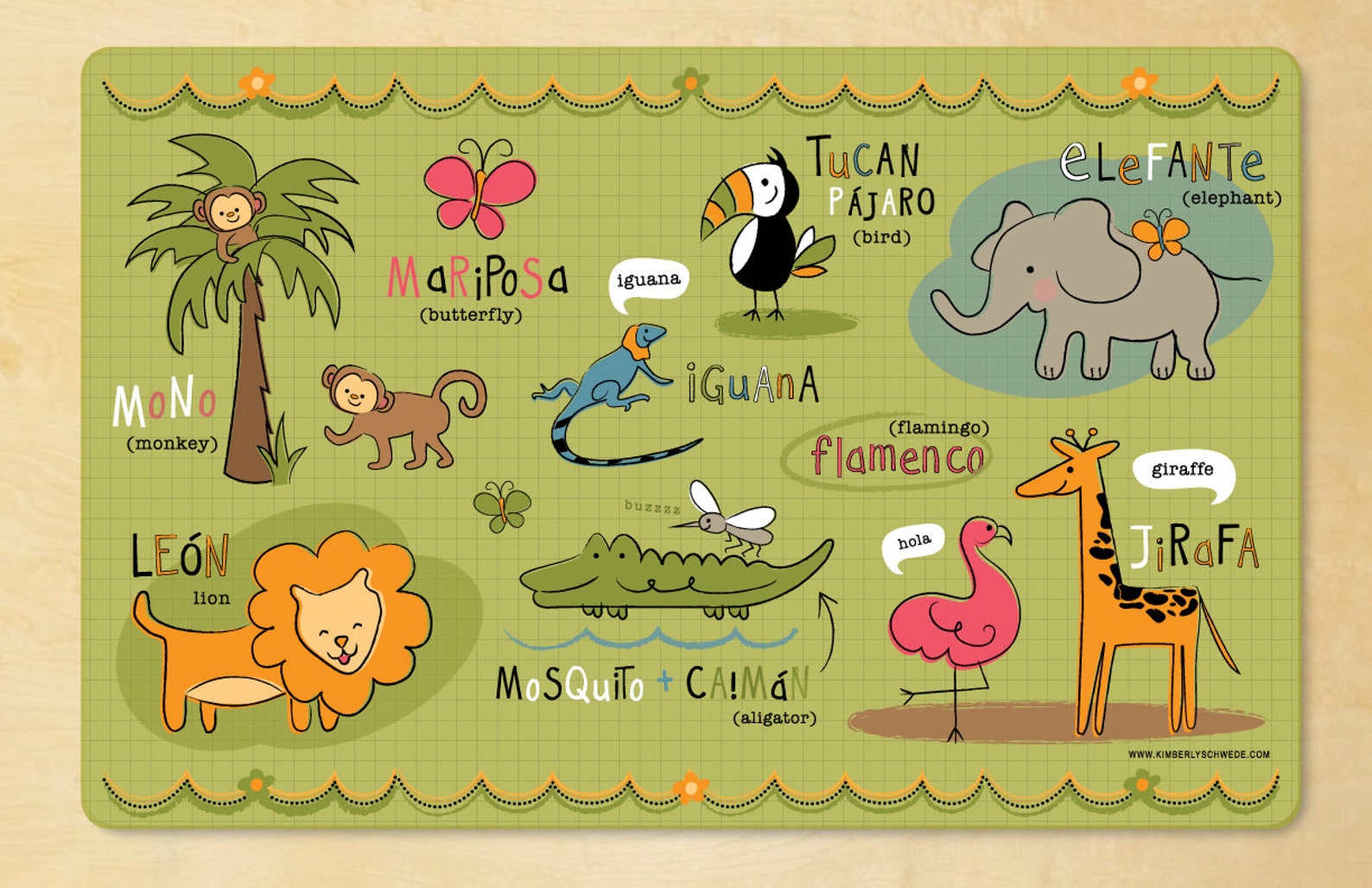 Kids Spanish Jungle Friends Placemat - Etsy