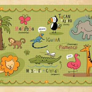 Kids Spanish Jungle Friends Placemat - Etsy