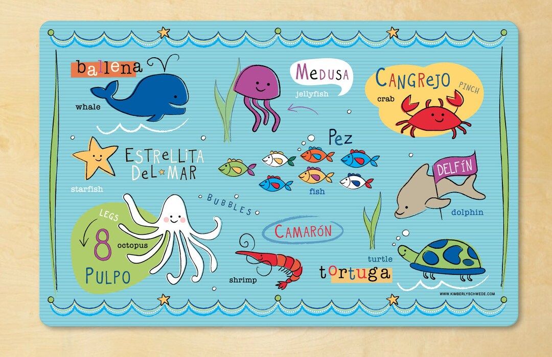 Kids Spanish Ocean Friends Placemat - Etsy