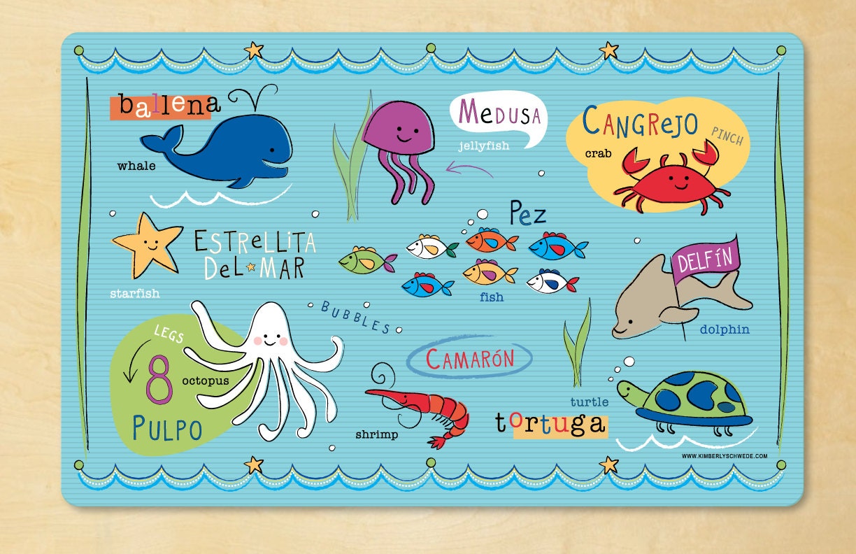 Kids Spanish Ocean Friends Placemat - Etsy