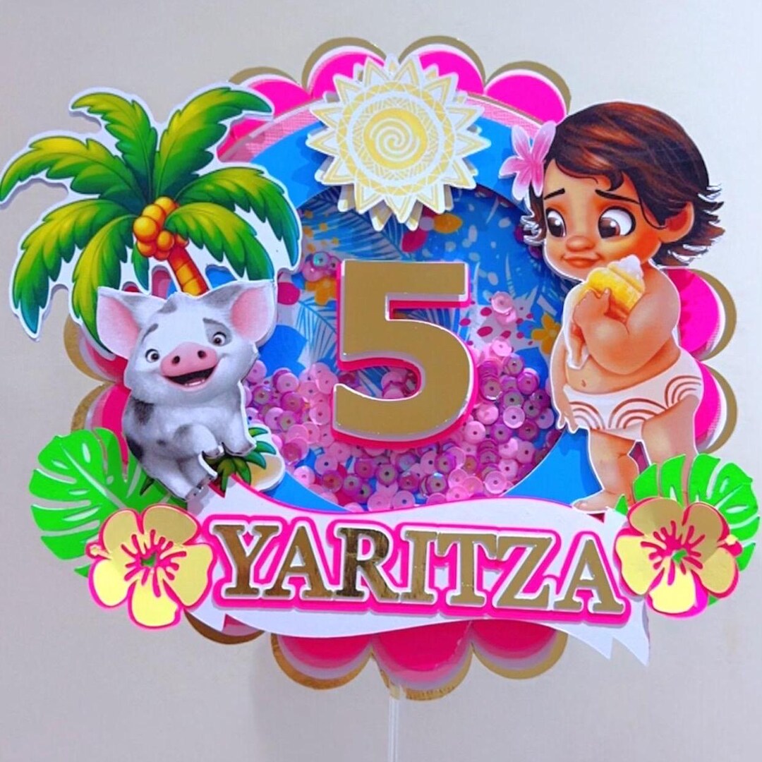 Topper de bolo Moana | Topper personalizável de 3 camadas | Shaker ...