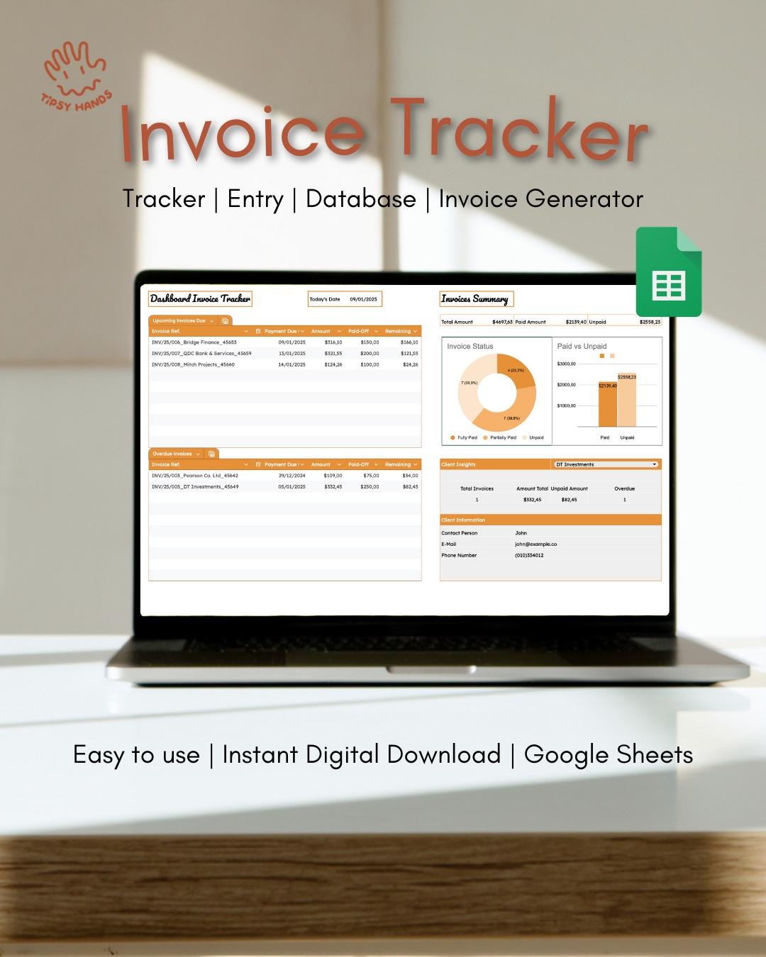 Professional Invoice Tracker Invoice Generator Google Sheets Simple ...