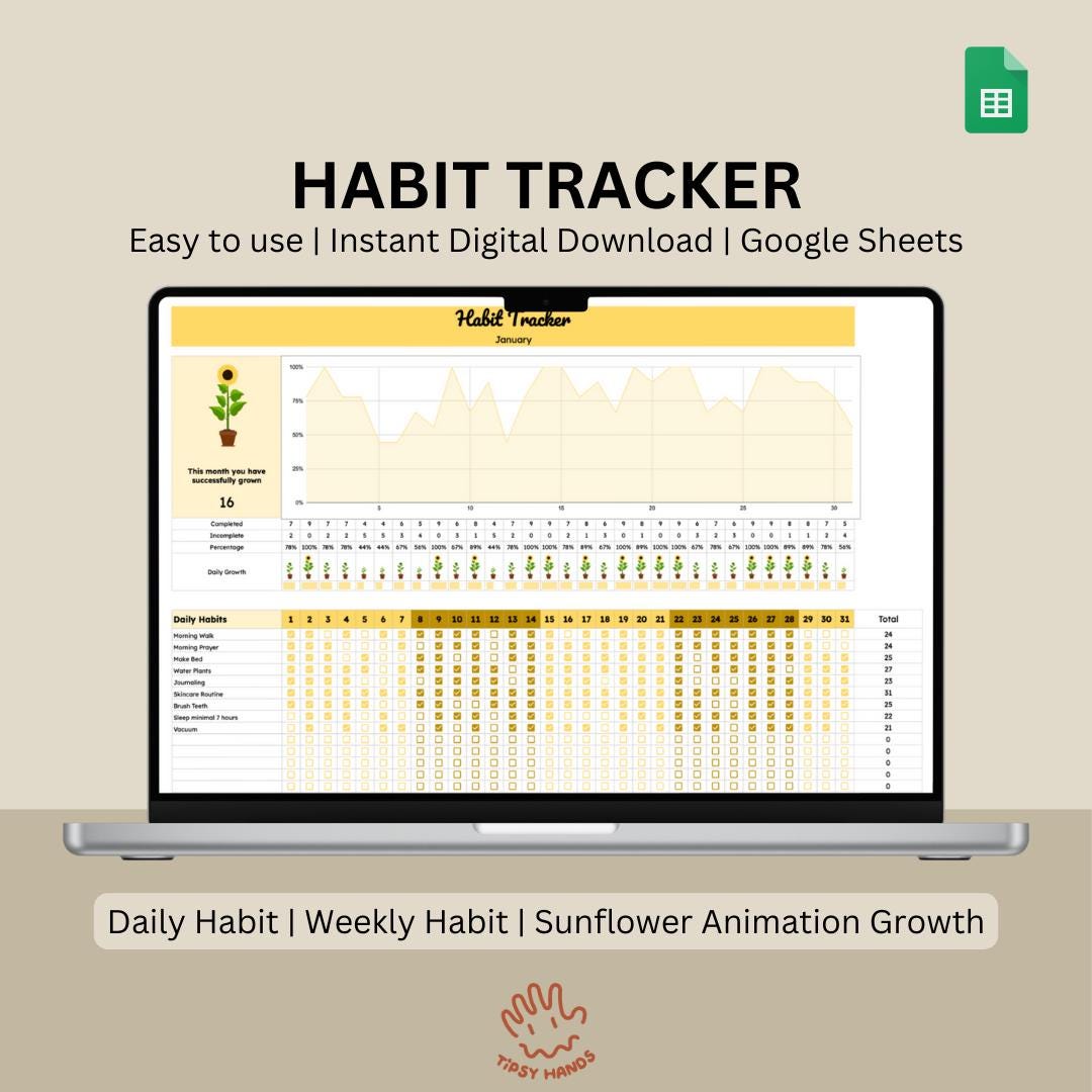 Daily Habit Tracker Sunflower Weekly Habit Journal Plant Growth Chart ...