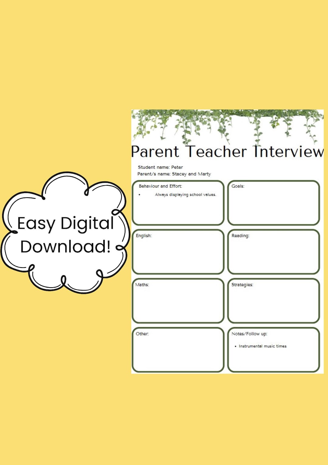 Parent Teacher Interview Template - Etsy