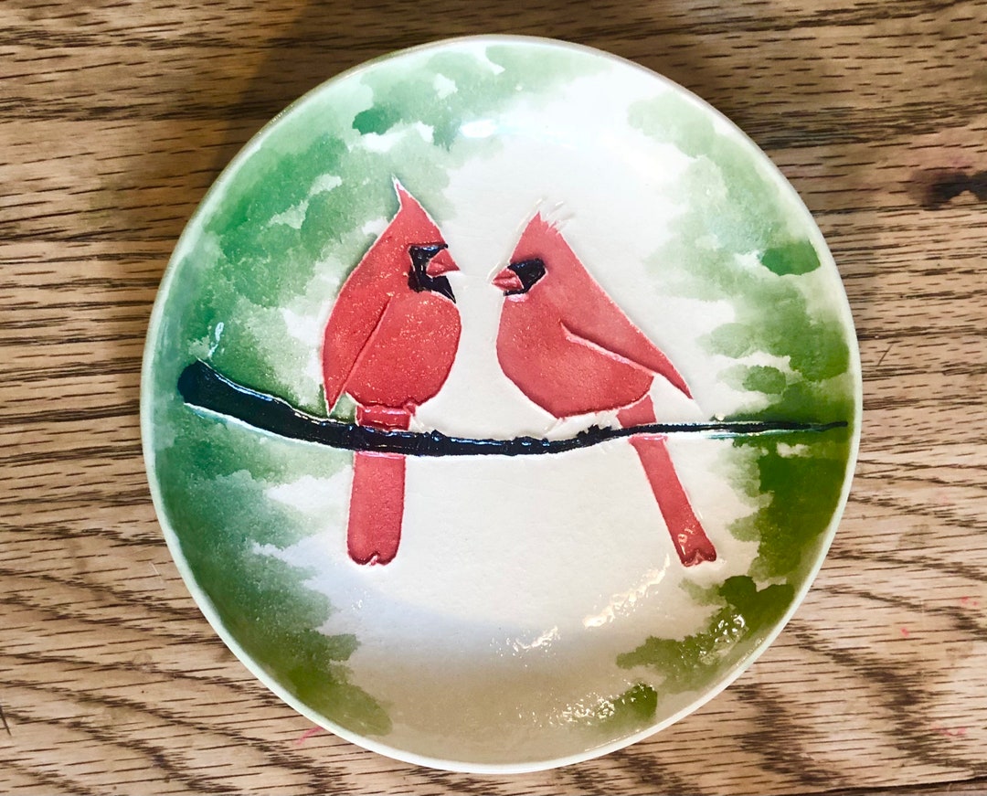 Cardinal Dish Handmade Red Bird Pair. Ring, Soap, Treat, Anything Dish ...
