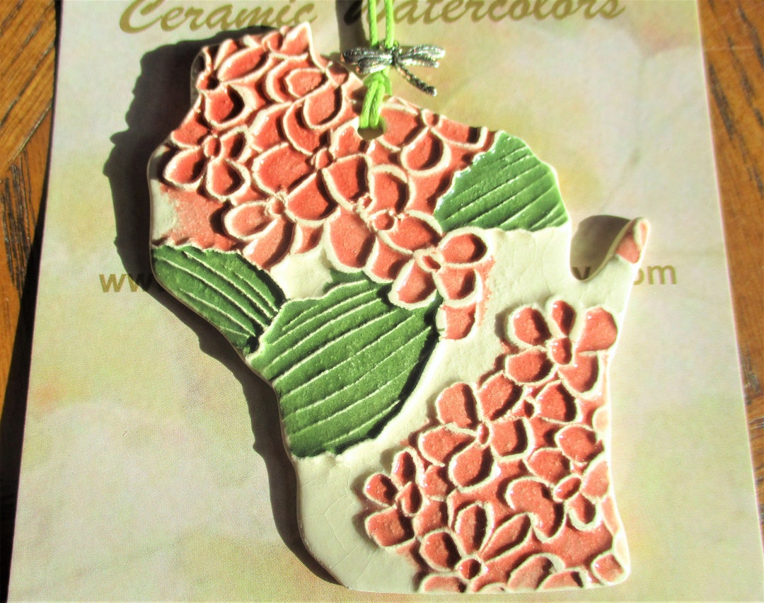 One of a Kind Hydrangeas & Wisconsin State Shaped Ornament. Handmade ...