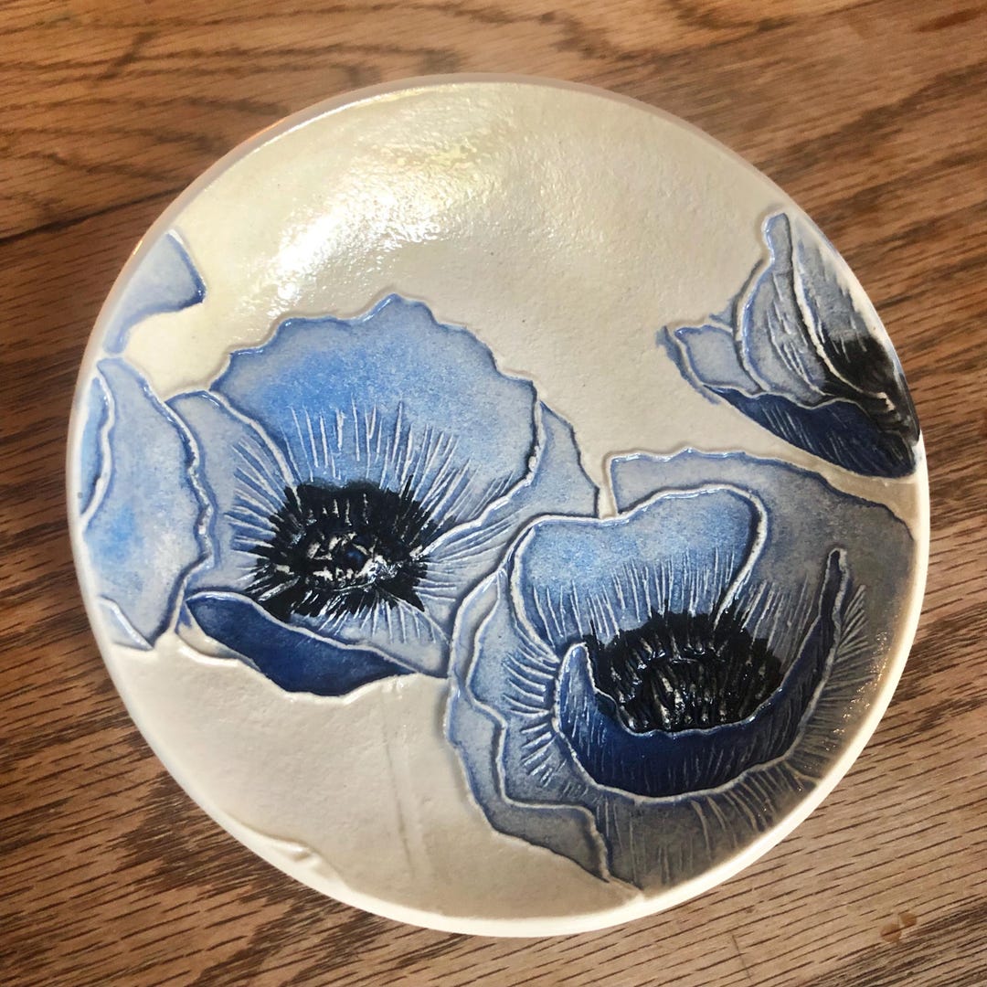 Blue Poppies Ring Dish Handmade Ceramic Ring, Treat, Soap or Trinket ...