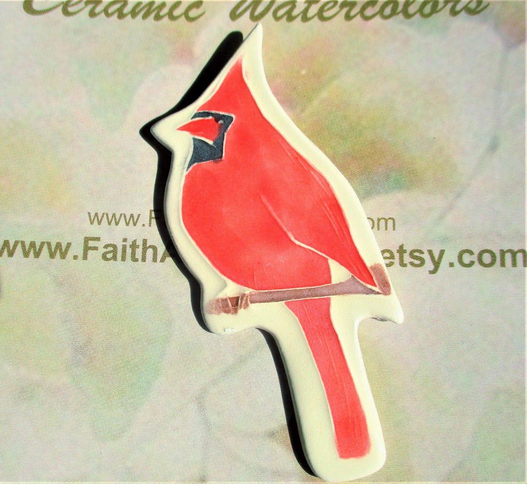 CARDINAL LAPEL PIN Last One Handmade. Unique. Ceramic Pin With Tie Tack ...