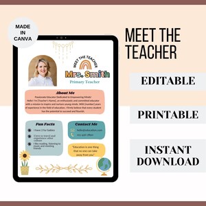 Editable Meet the Teacher Template | Boho Teacher Introduction Flyer ...