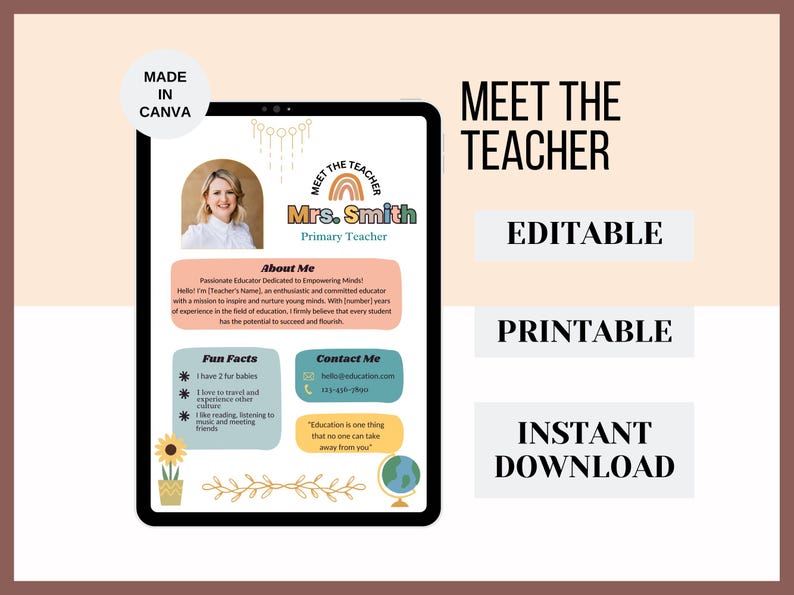 Editable Meet the Teacher Template | Boho Teacher Introduction Flyer ...